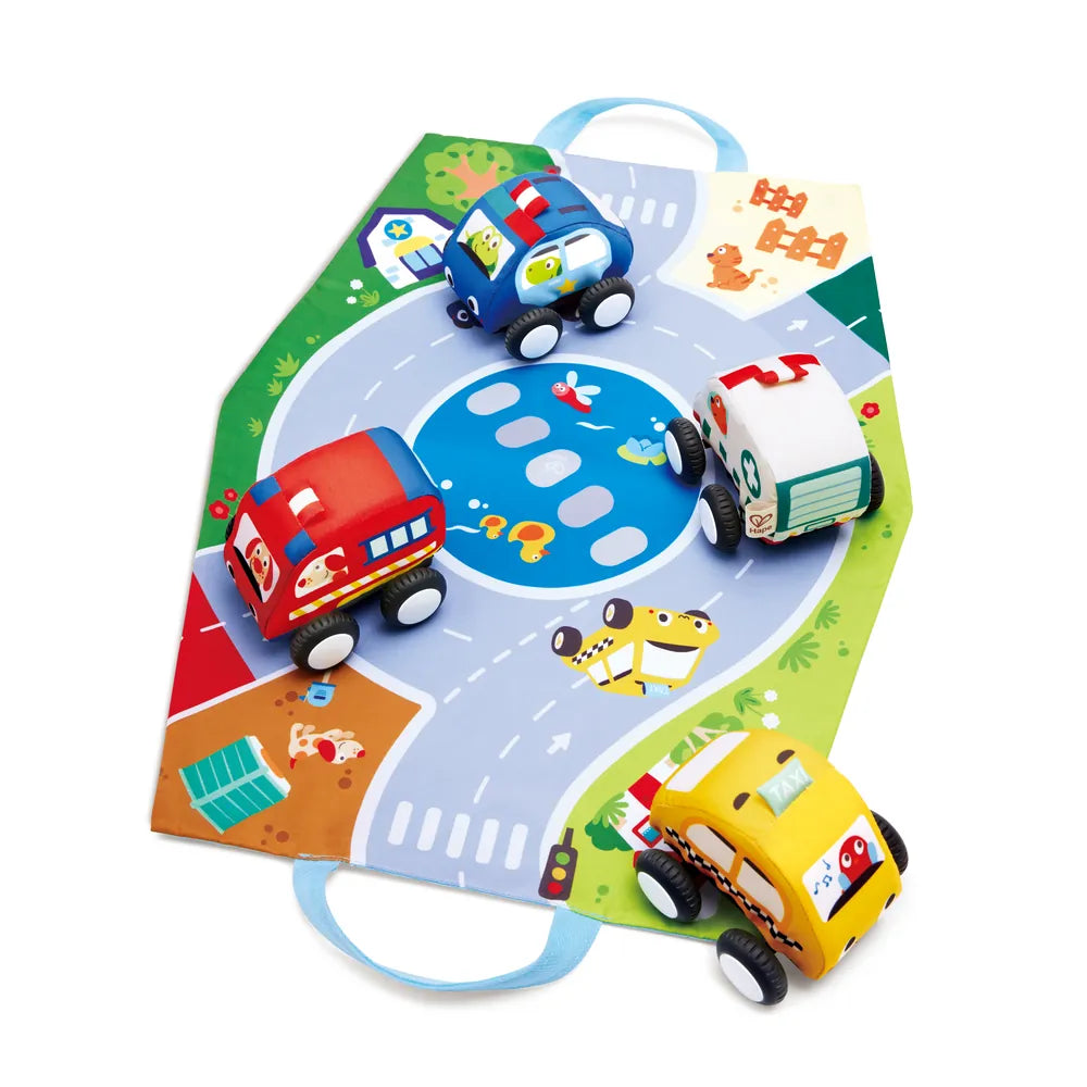 Hape Pull-Back Plush Car Set | Safe Baby Toys 6M+